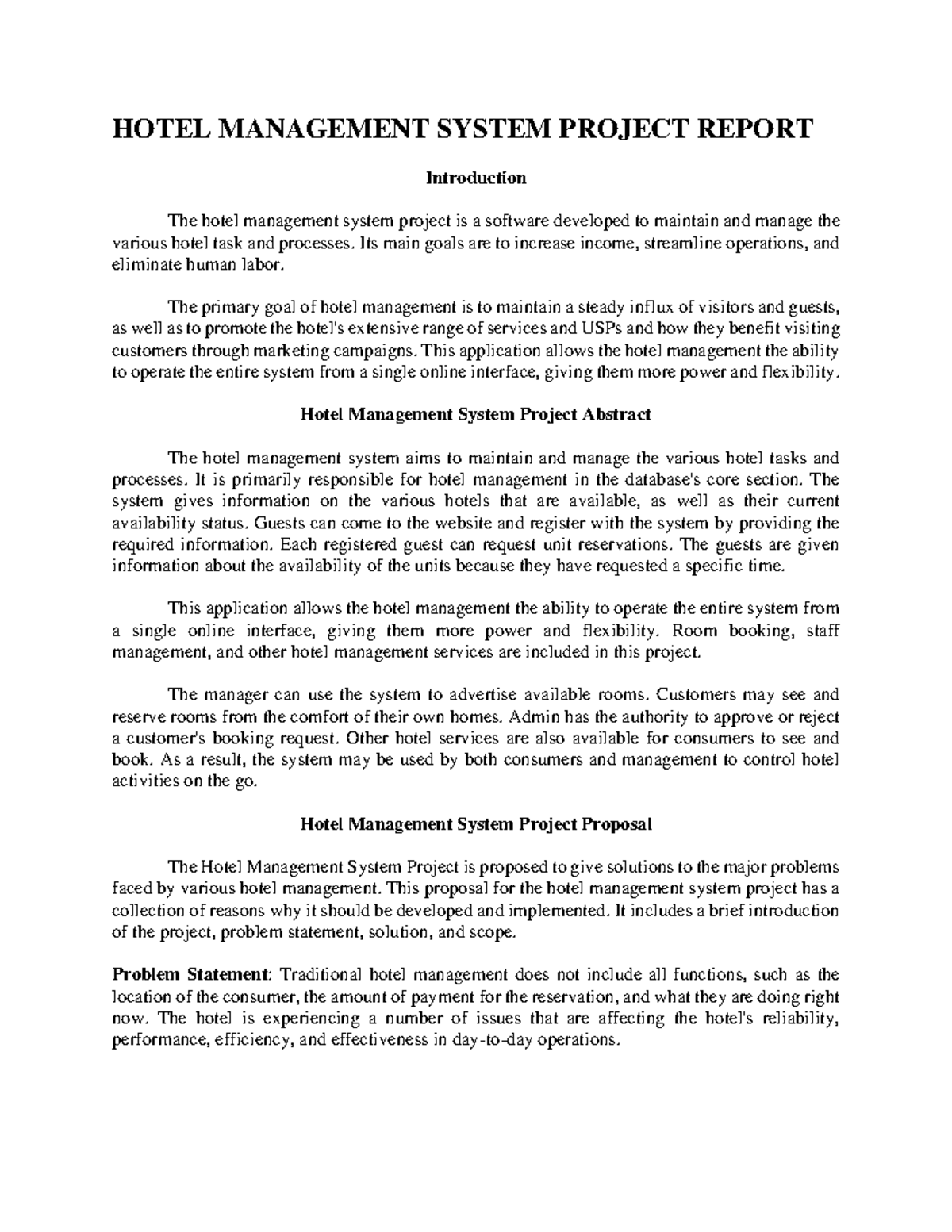 Hotel Management System Project Report: Overview and Analysis - Studocu