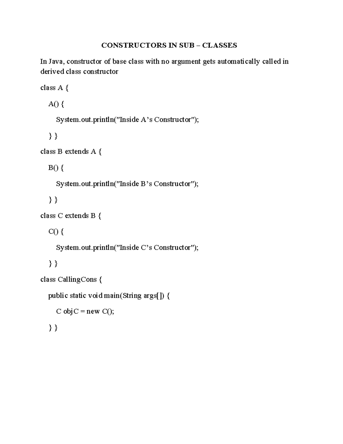 Constructors in Subclasses: Java Basics and Super Keyword - Studocu