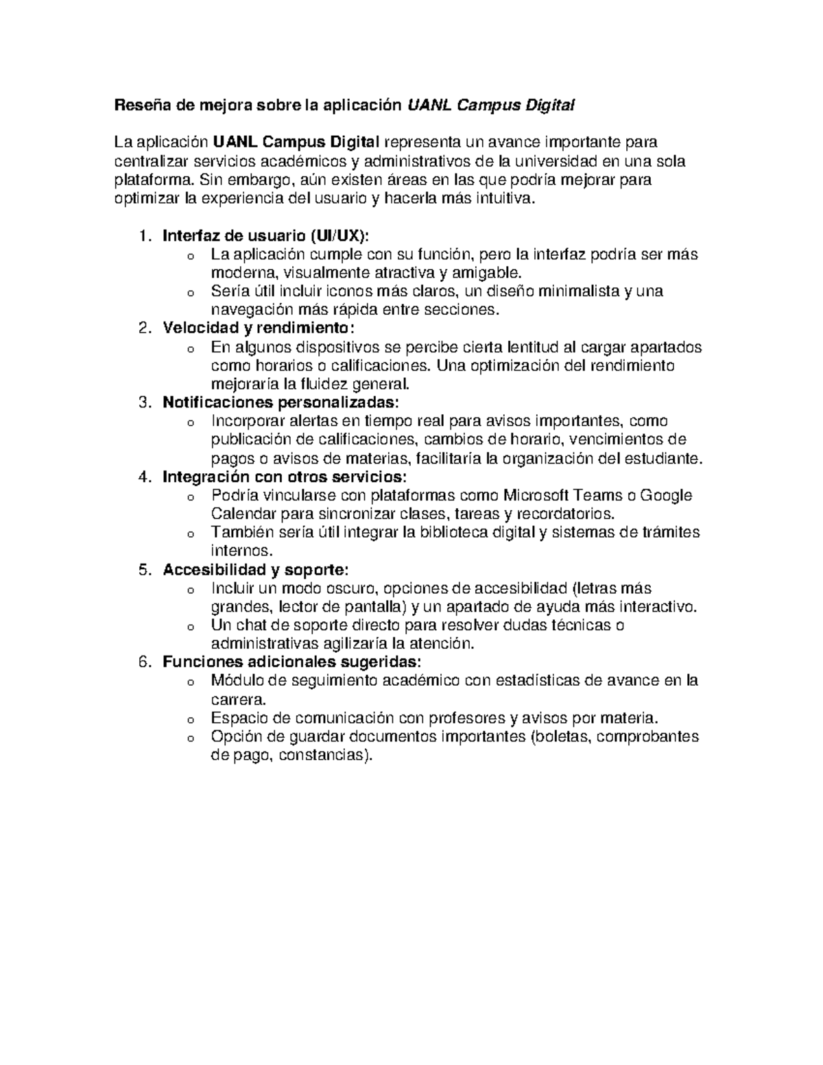 Mejoras Sugeridas para la Aplicación UANL Campus Digital AFI - Studocu