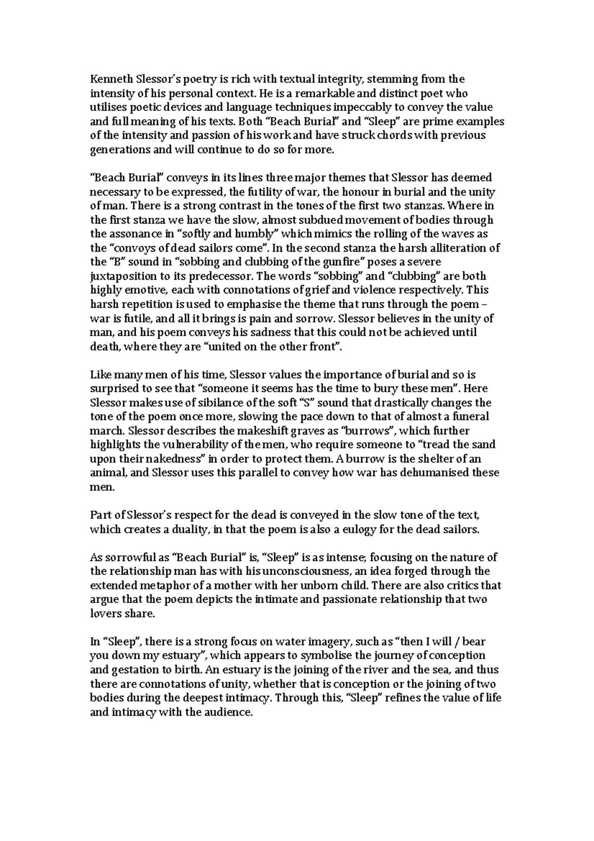 English Advanced HSC 2013: Analysis of Kenneth Slessor's Poetry - Studocu