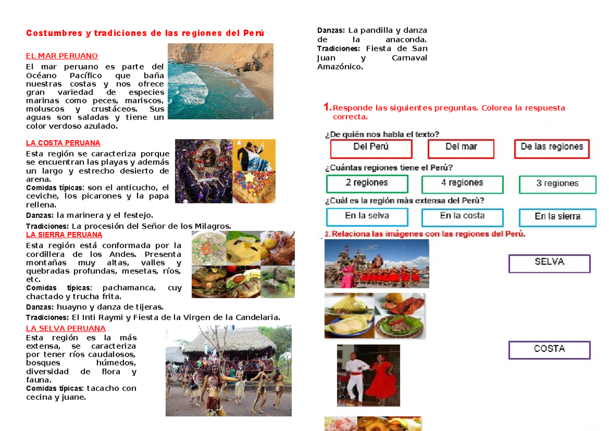 Costumbres y Tradiciones de las Regiones del Perú - Fichas EL MAR ...