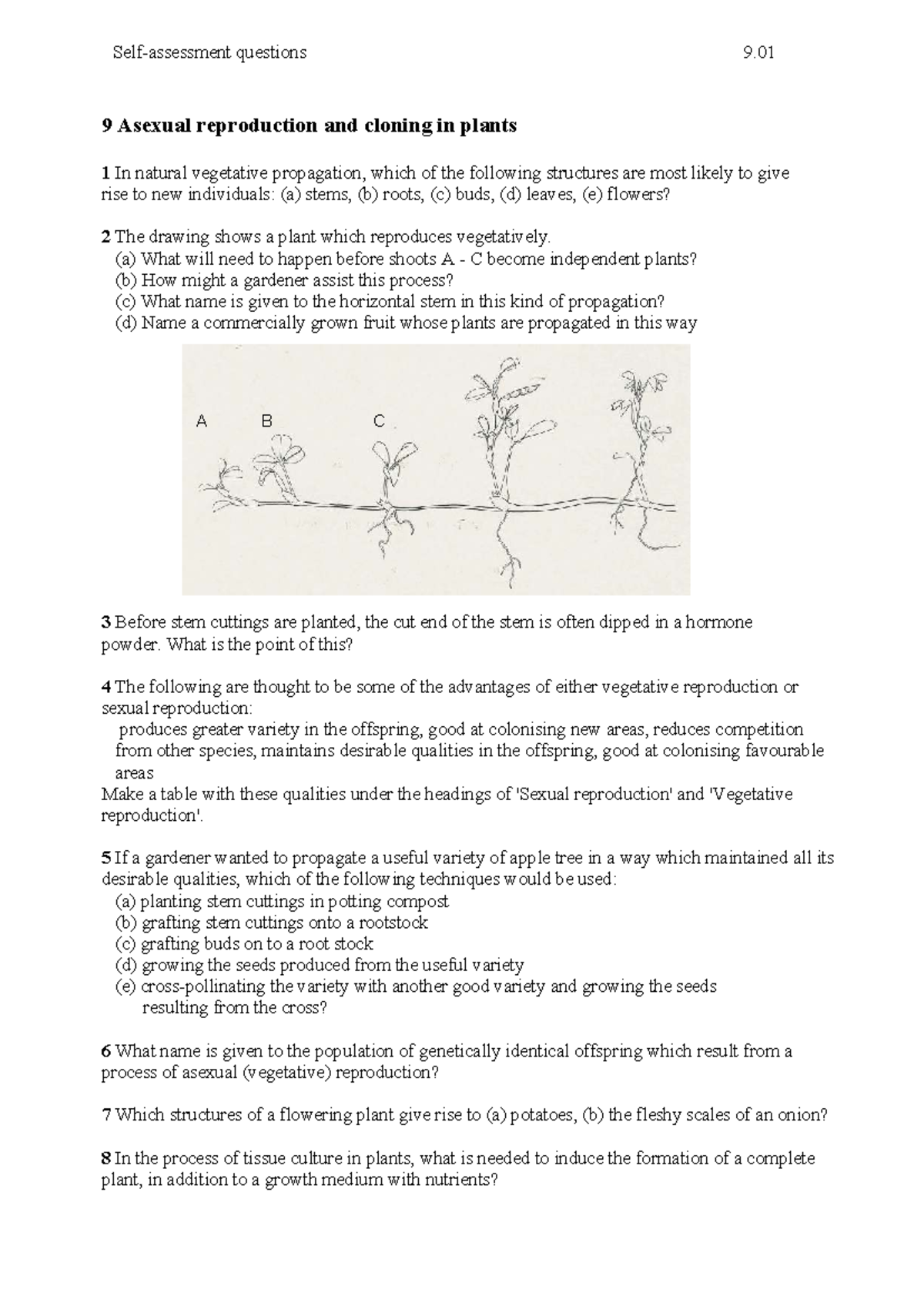 FORM-3 Asexual Reproduction & Cloning in Plants: Questions & Answers ...