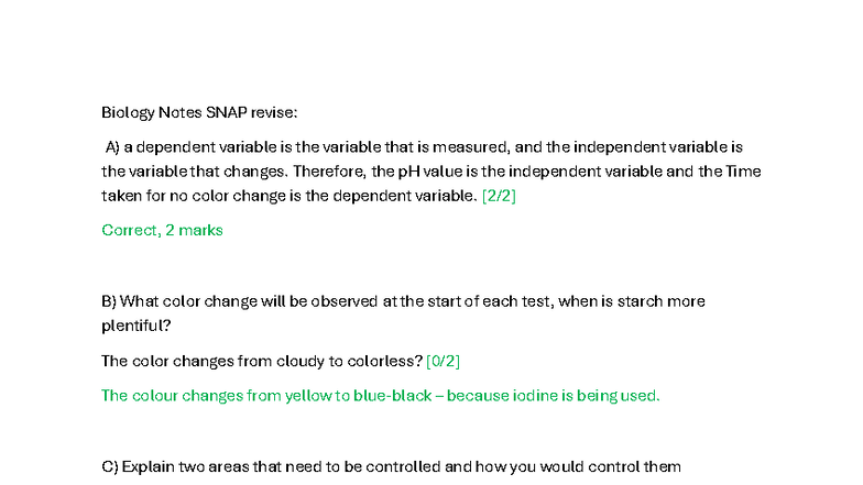 Biology Notes SNAP Revise: Understanding Variables & Enzyme Reactions ...
