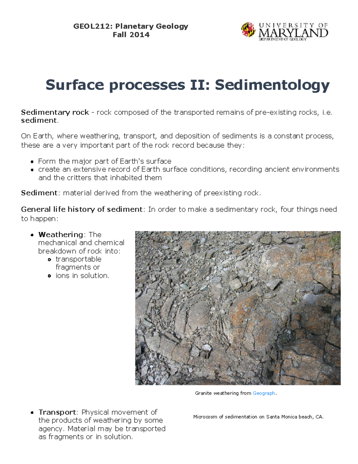 GEOL212: Lecture Notes on Sedimentology & Planetary Geology - Studocu