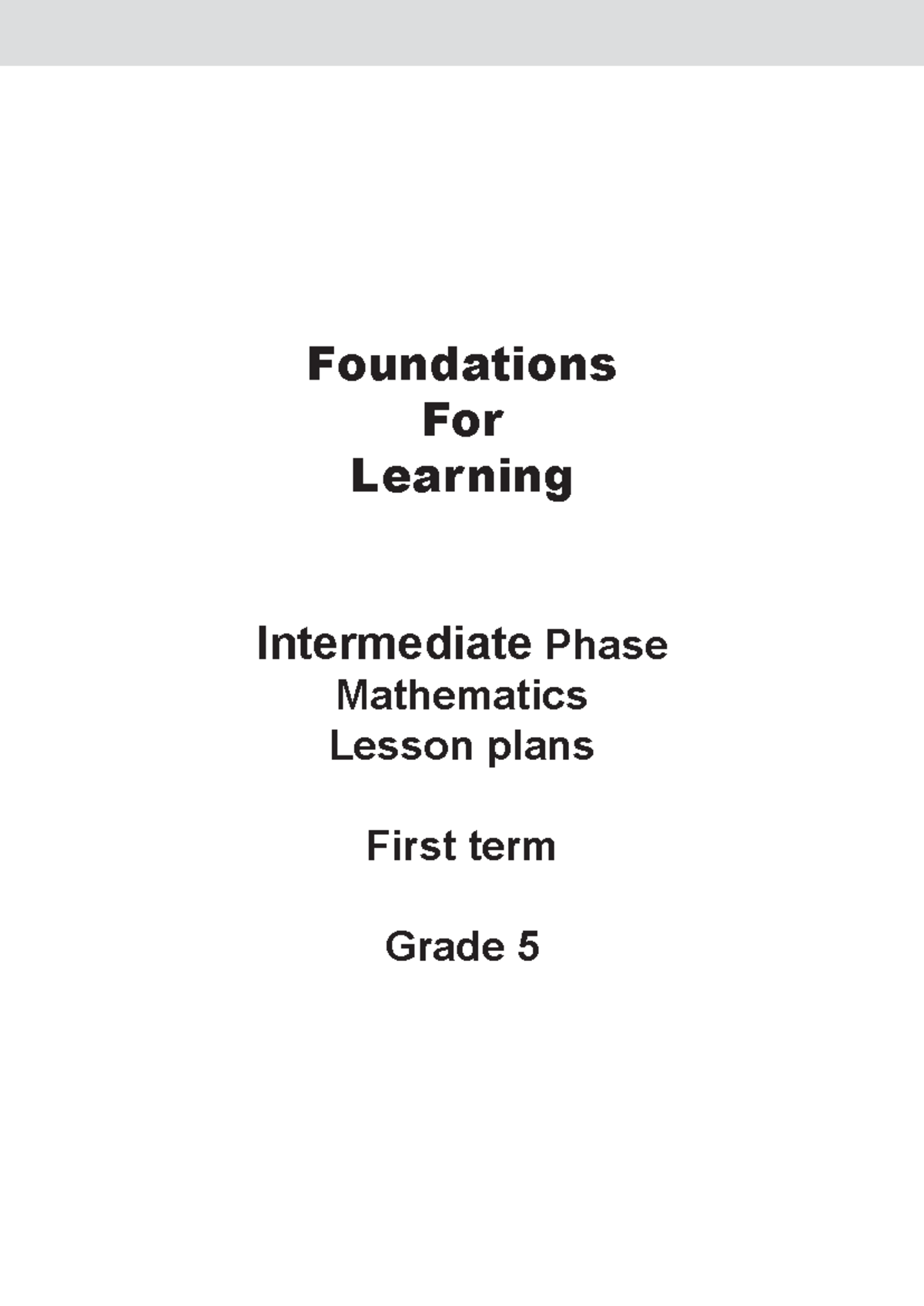 Grade 5 Maths T1 Lesson Plans: Foundations for Learning in Mathematics ...