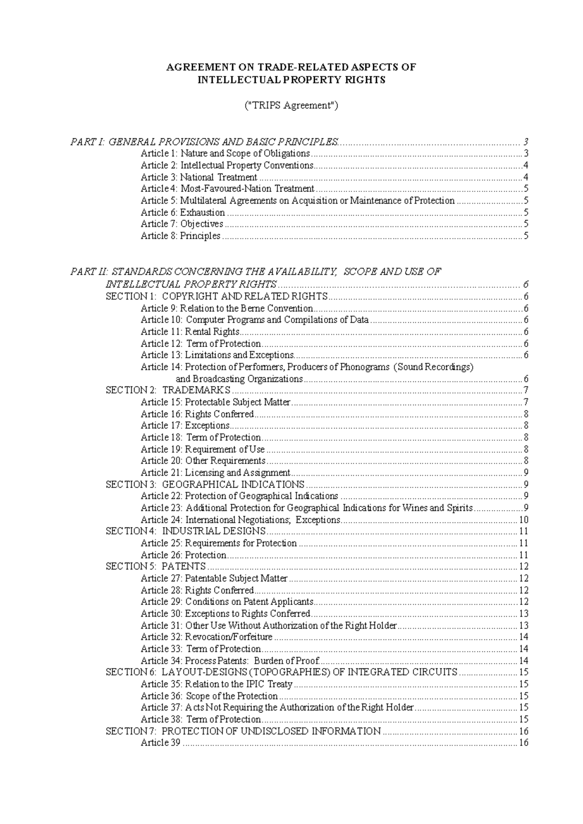 TRIPS Agreement: Overview of Intellectual Property Rights Provisions ...
