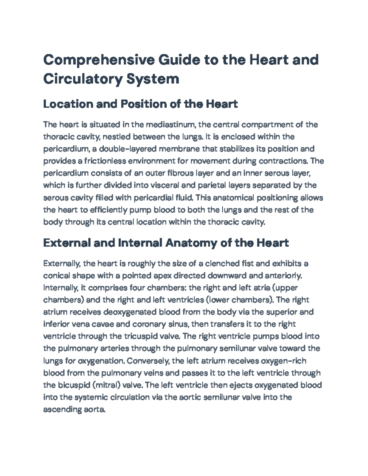 Comprehensive Overview of the Heart & Circulatory System - BIO 101 ...