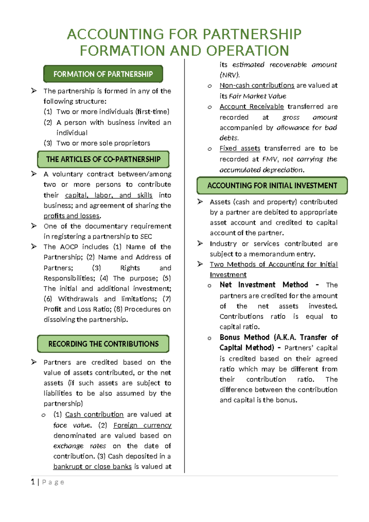 CH.1 Partnership Formation & Operation - Copy - FORMATION AND OPERATION ...