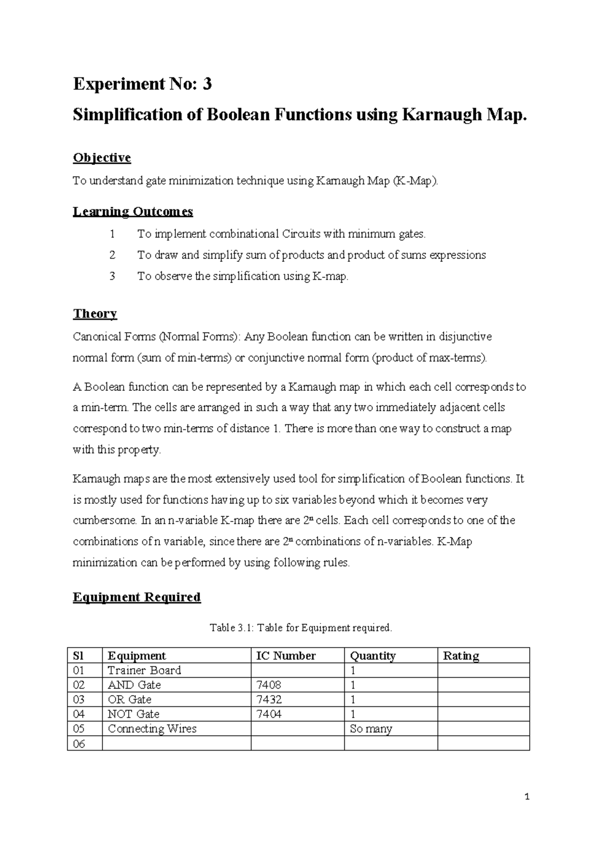 Karnaugh Map Simplification & Circuit Implementation - Lab Report 3 ...