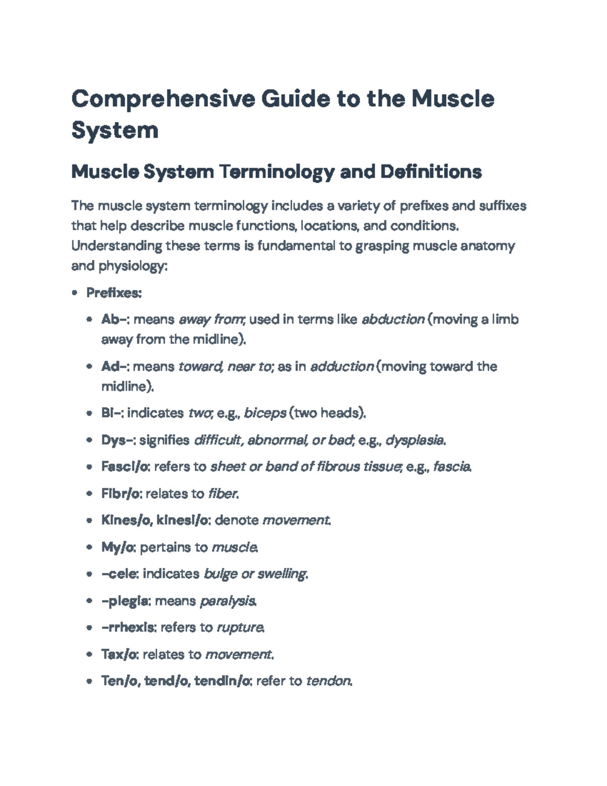 Comprehensive Guide to the Muscle System: Terminology & Functions - Studocu