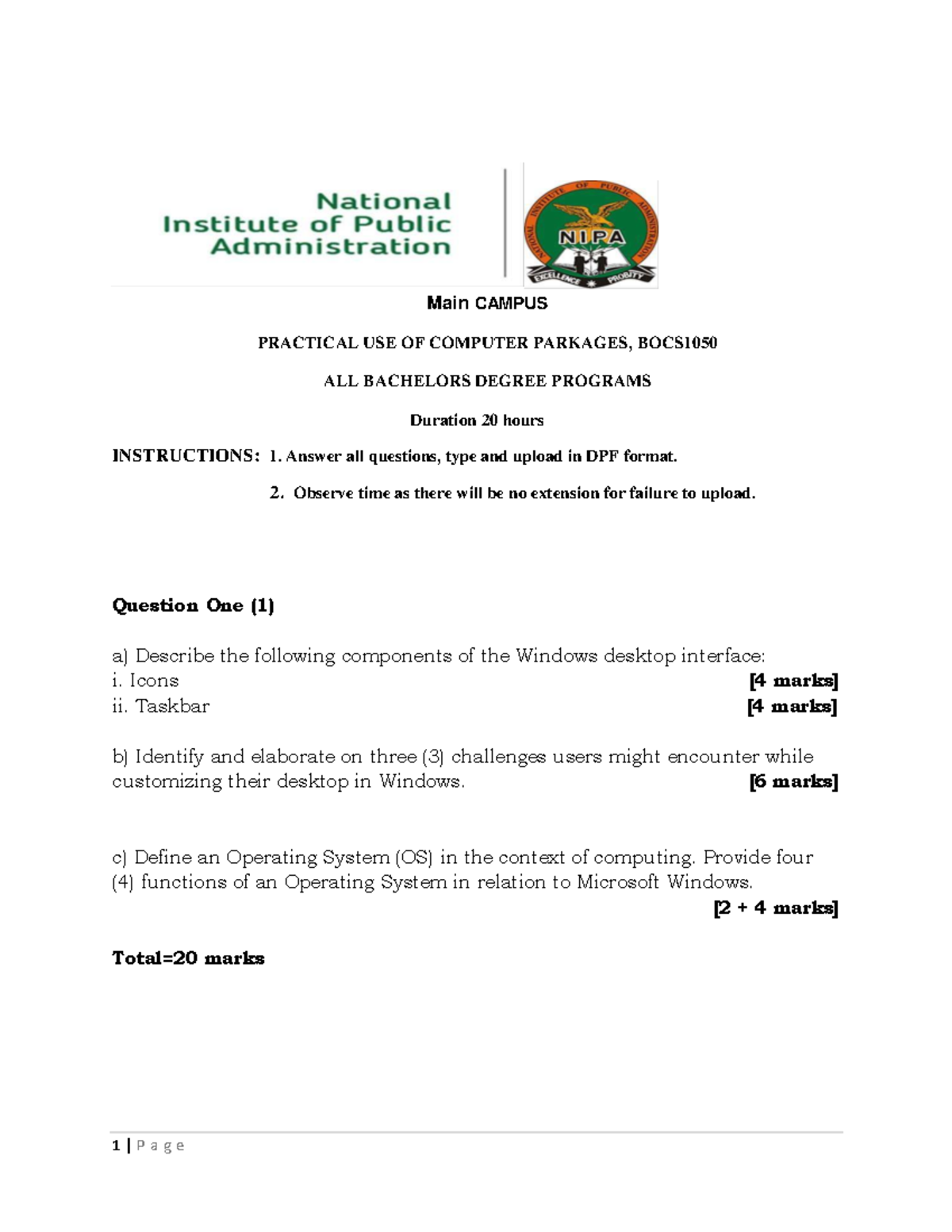 Test 3 BOCS1050 Main Campus Practical Use of Computer Packages - Studocu