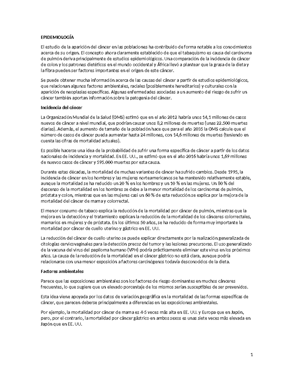 Epidemiología del Cáncer: Resumen del Tema de Robbins - Studocu