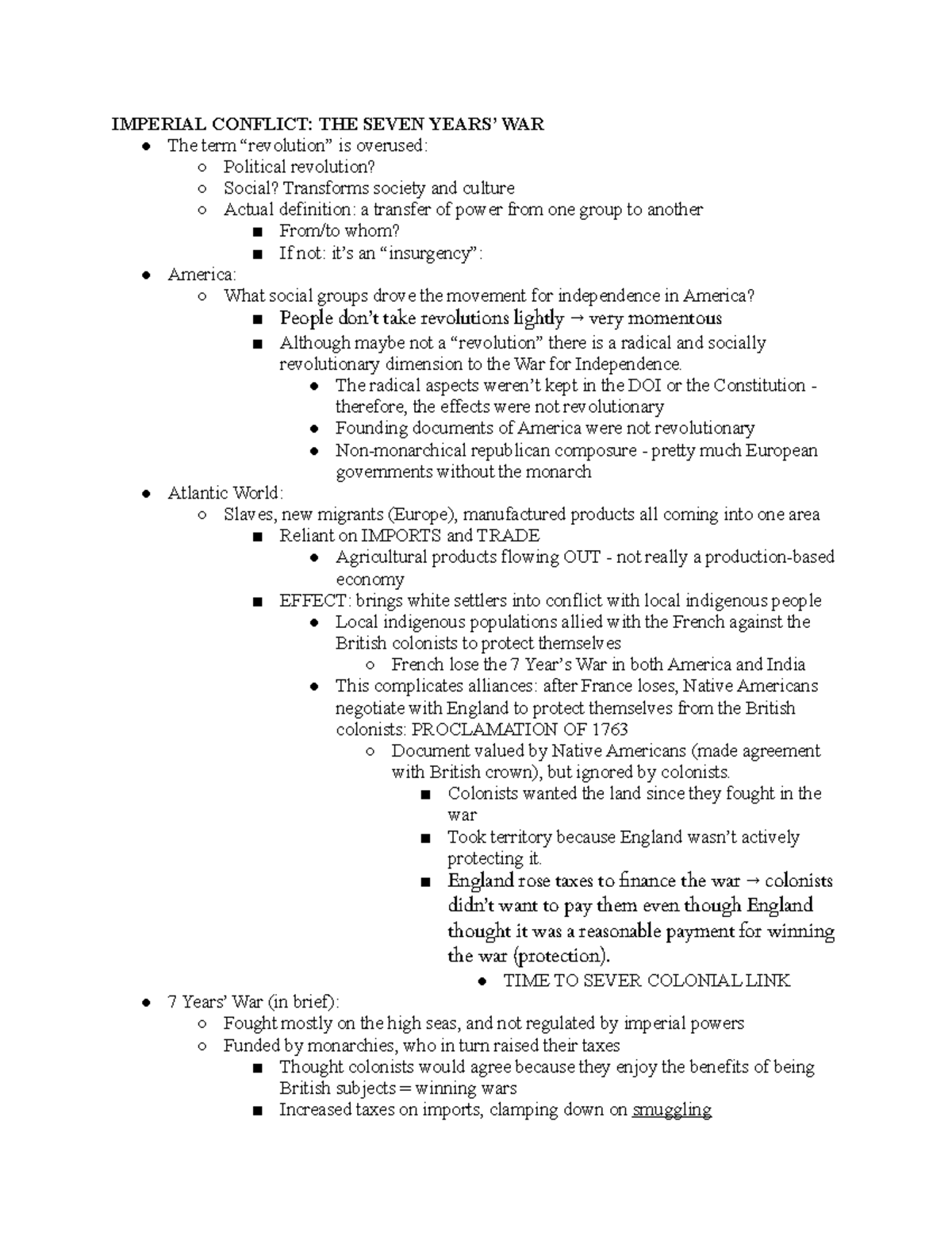 Lecture Notes Imperial Conflict The Seven Years War - IMPERIAL CONFLICT ...