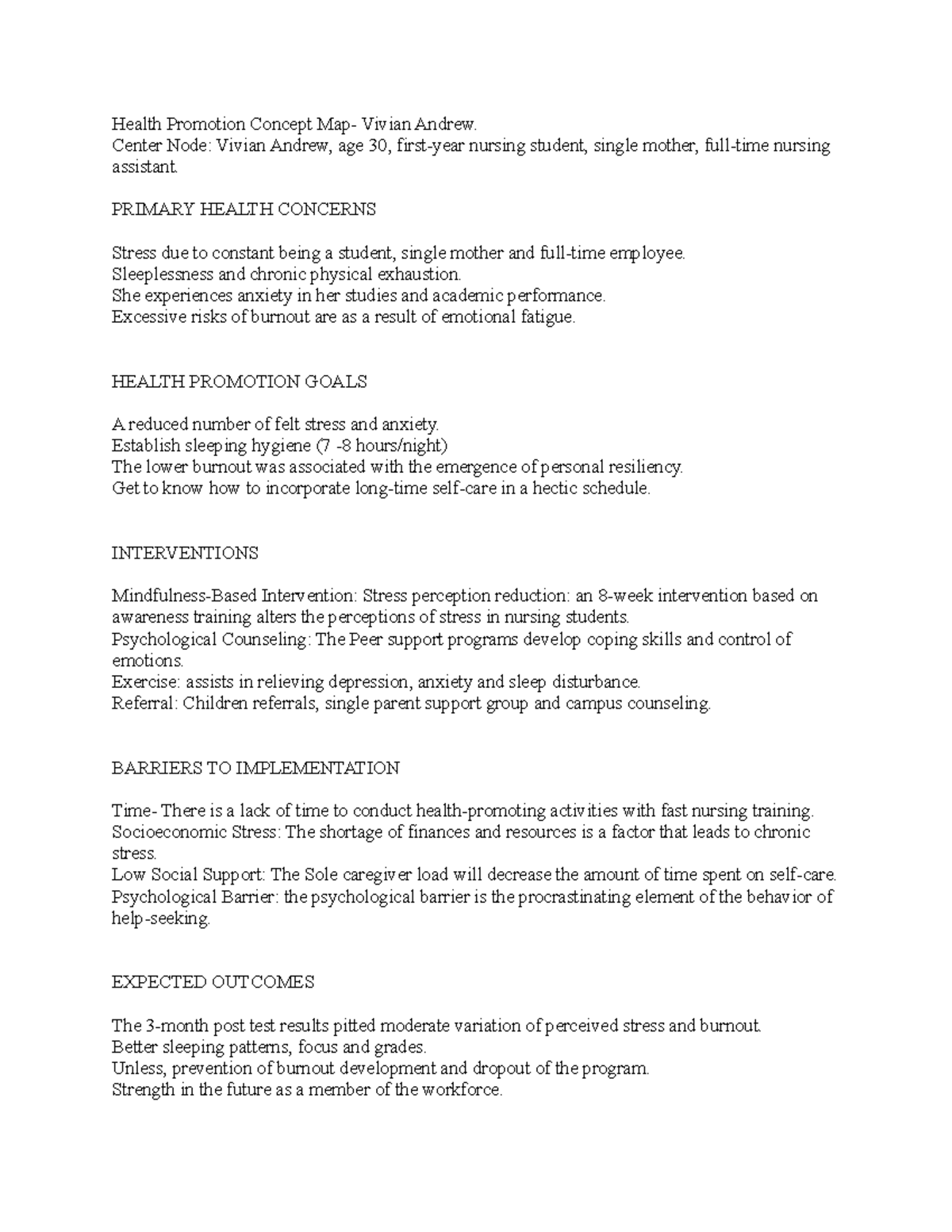 Health Promotion Concept Map: Strategies for Nursing Students (NURS 101 ...