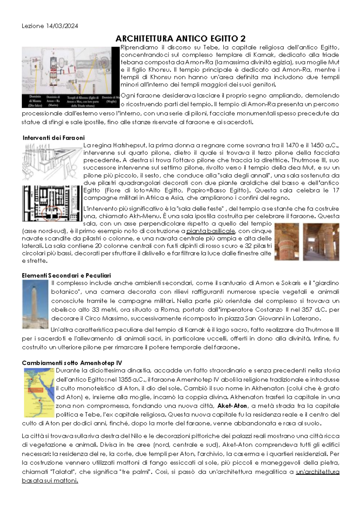 Lezione ARCHITETTURA EGIZIA 2: Il Complesso di Karnak e Tebe - Studocu