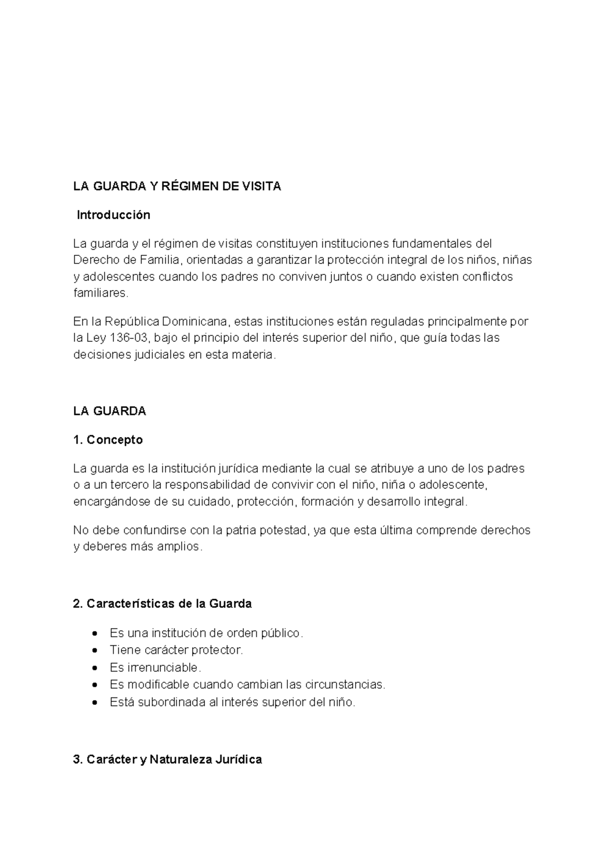 Trabajo Civil II: La Guarda y Régimen de Visitas en RD - Studocu