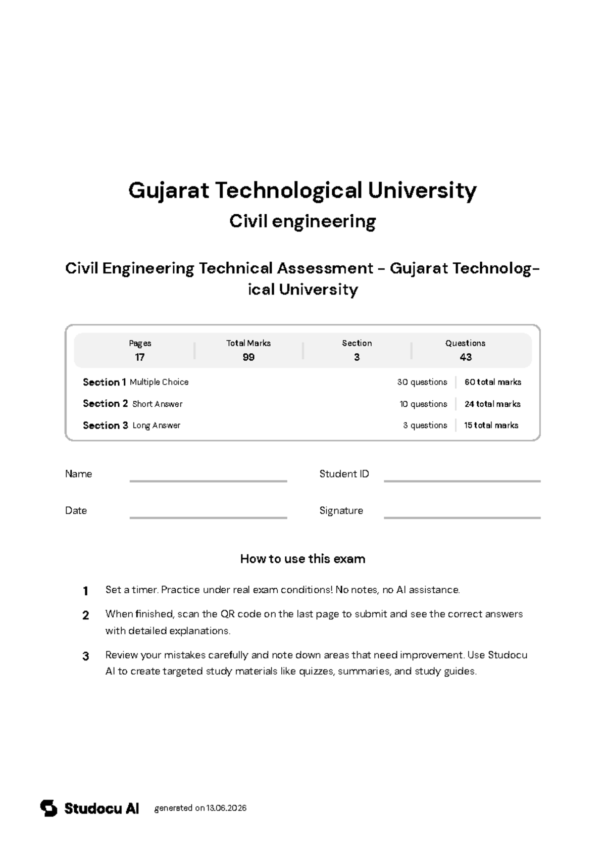 Civil Engineering Technical Assessment - GTU - Studocu