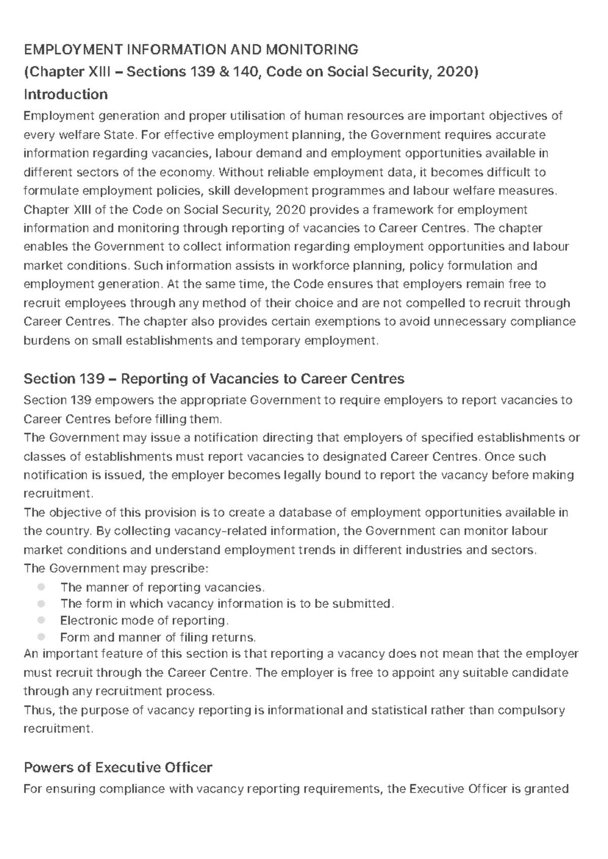 Employment Information and Monitoring (Chapter Sections 139-140, Code ...
