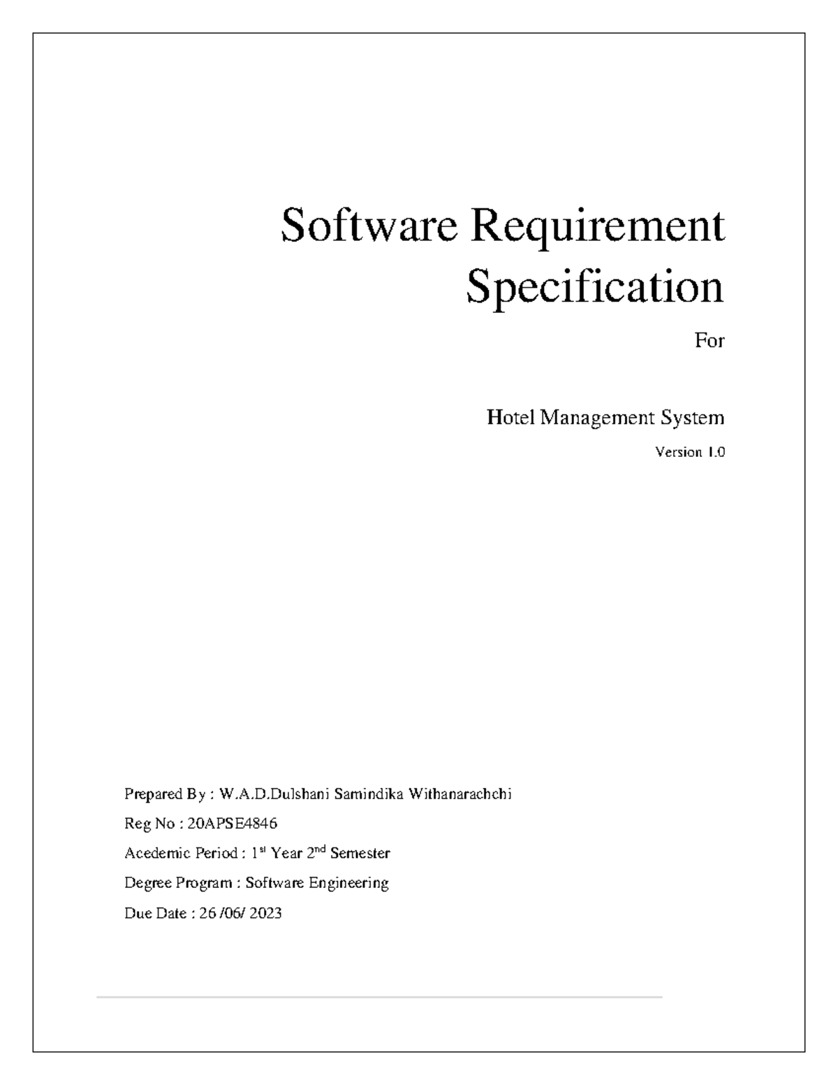 SRS document - Hotel Management system - Software Requirement ...