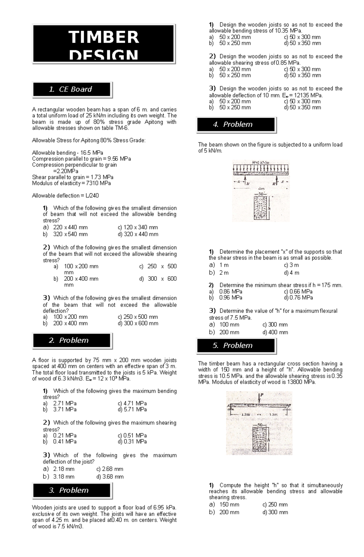 Timber Design Problems and Solutions for CE Course CE101 - Studocu