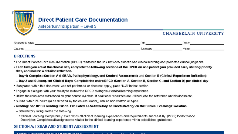 Level 3 DPCD: Direct Patient Care Documentation Guide - Studocu