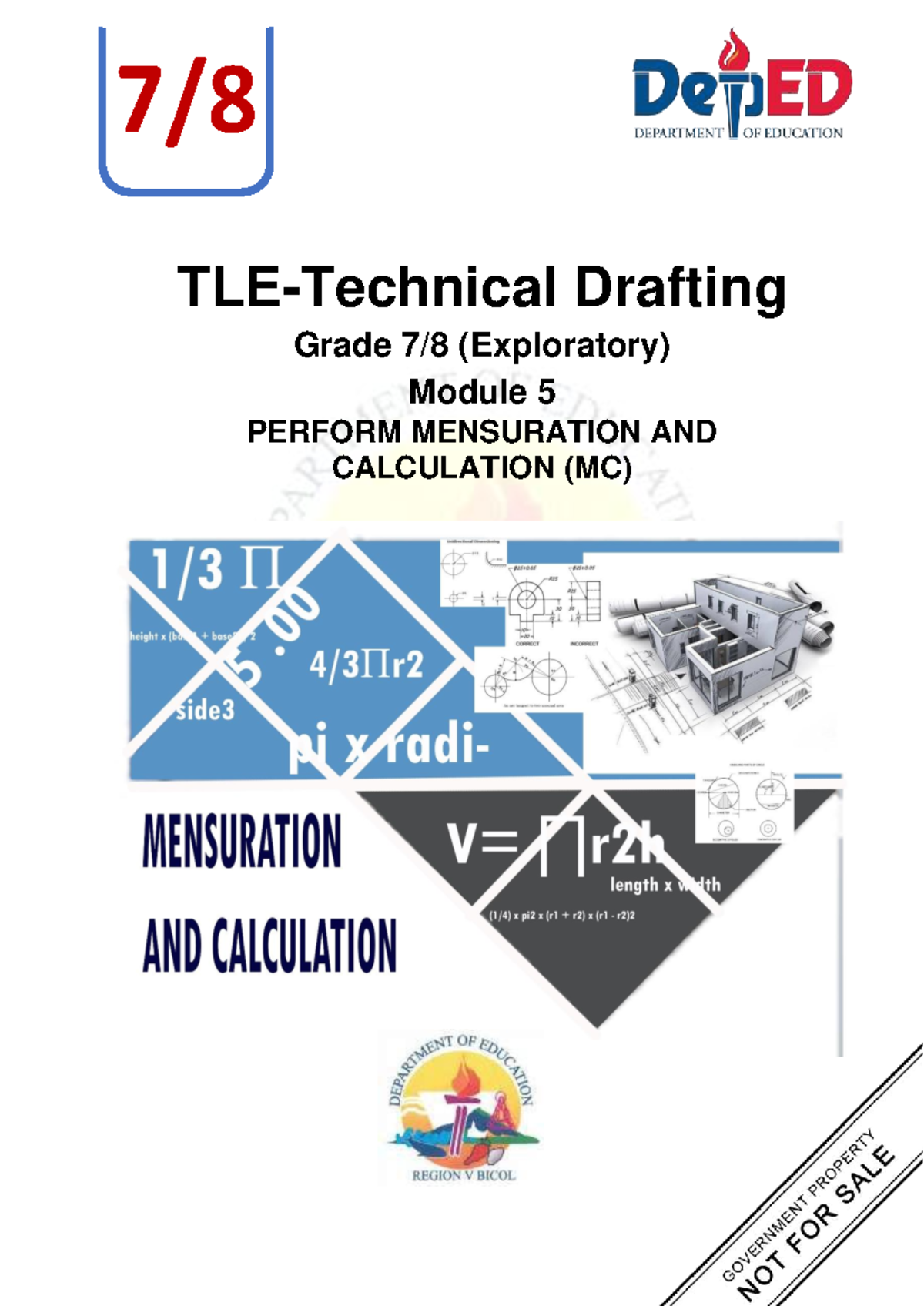 Grade 7/8 TLE Technical Drafting G7OR8-SLK Module 5: Mensuration MC ...
