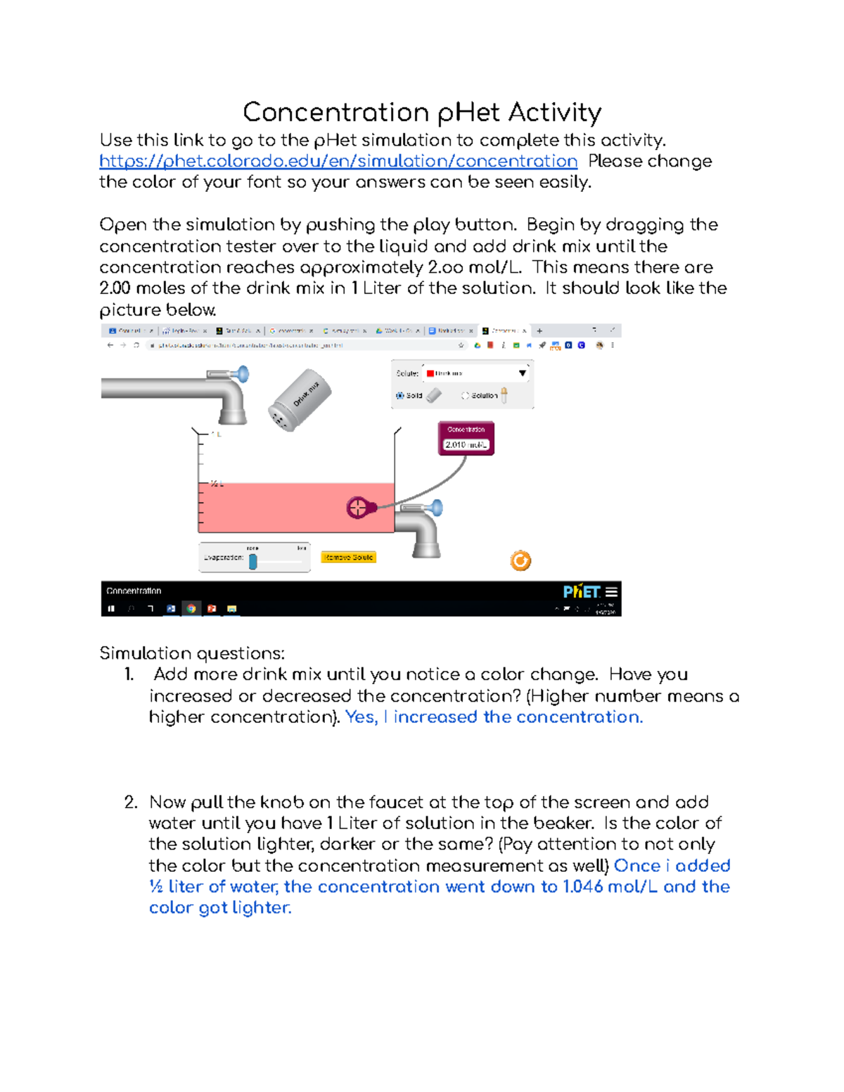 Concentration pHET Activity Guide (Science Lab Simulation) - Studocu