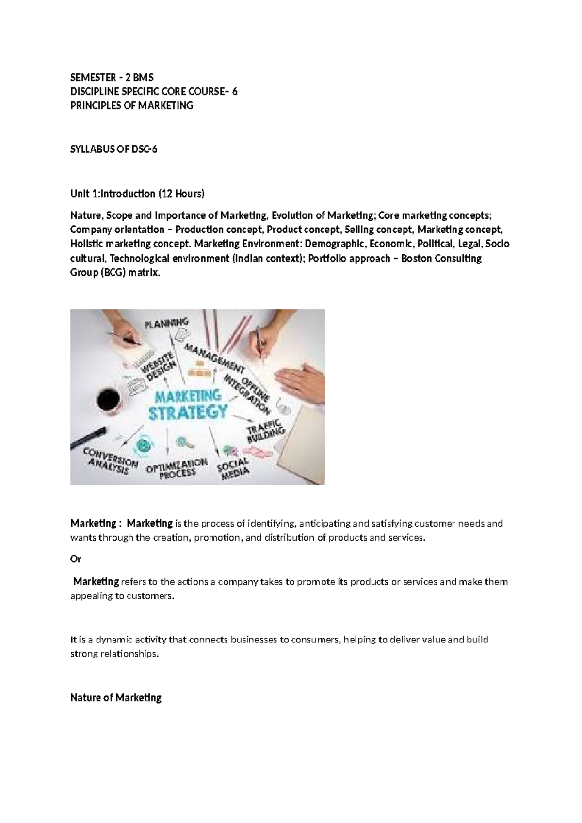 BMS Semester 2 Principles of Marketing Unit 1: Introduction Notes - Studocu