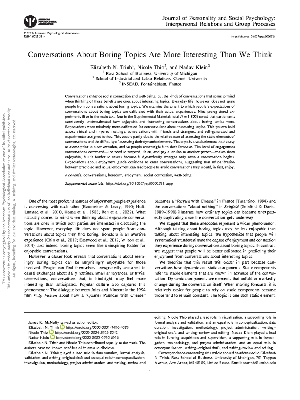 Psych 3000 A1 - Final Exam Insights on Conversations About Boring ...