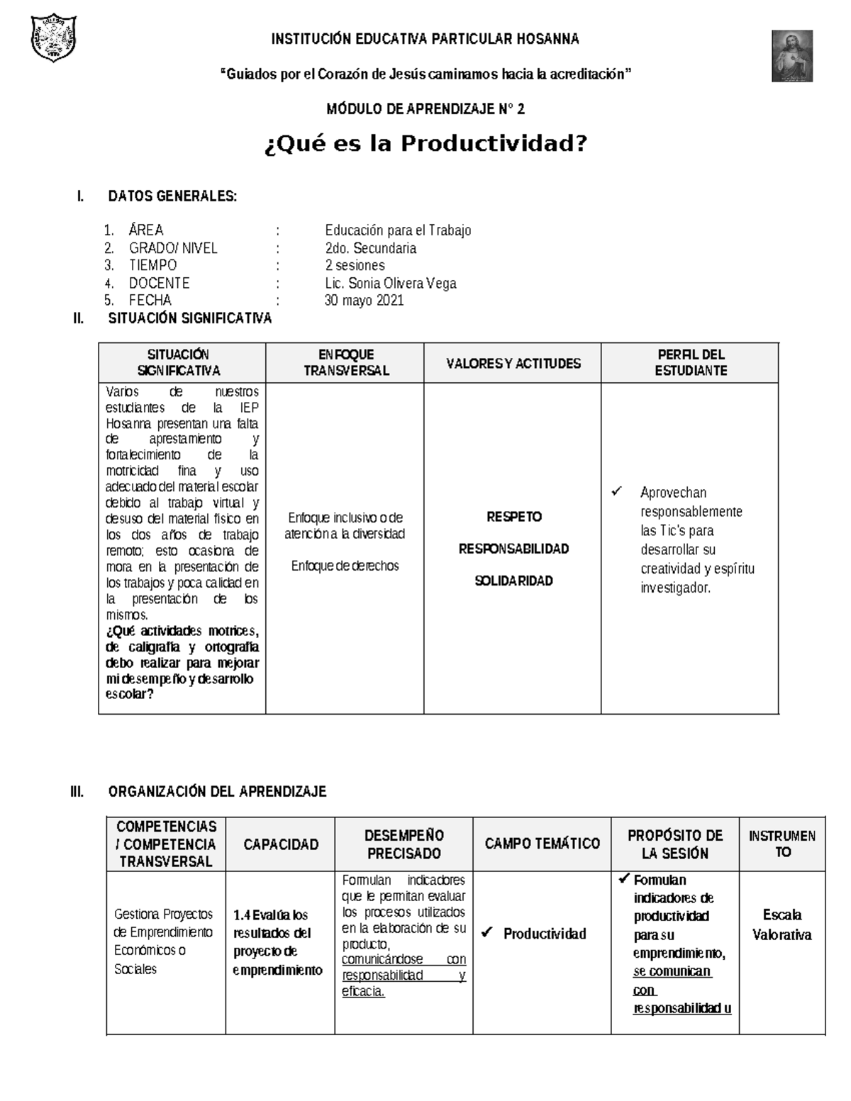 Módulo de Aprendizaje EPT: Productividad 2do Secundaria - 30 Mayo 2022 - Studocu