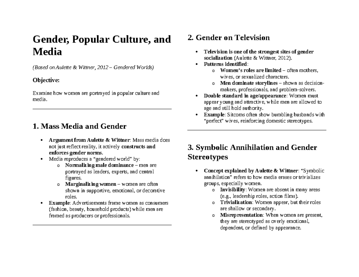 Gender Representation in Media: Insights from Aulette Wittner (2012 ...