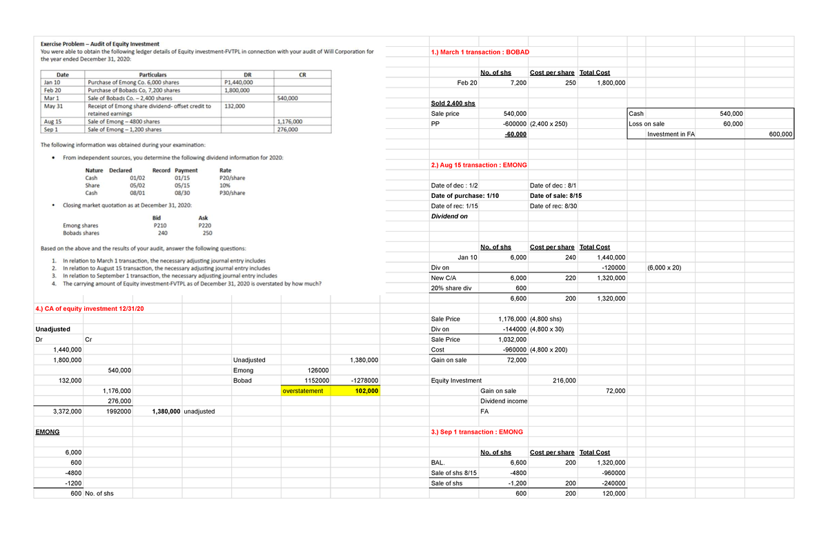 BABA 3 Audit Investment Transactions - SW1 Analysis - Studocu