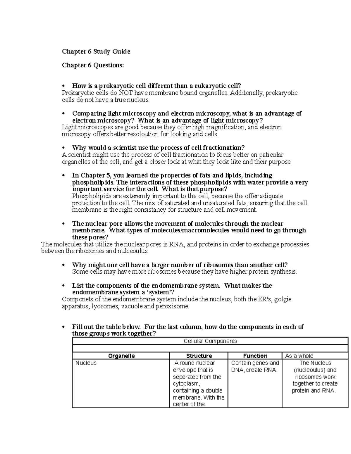 Chapter 6 Cell Structure & Function Study Guide (Bio 101) - Studocu