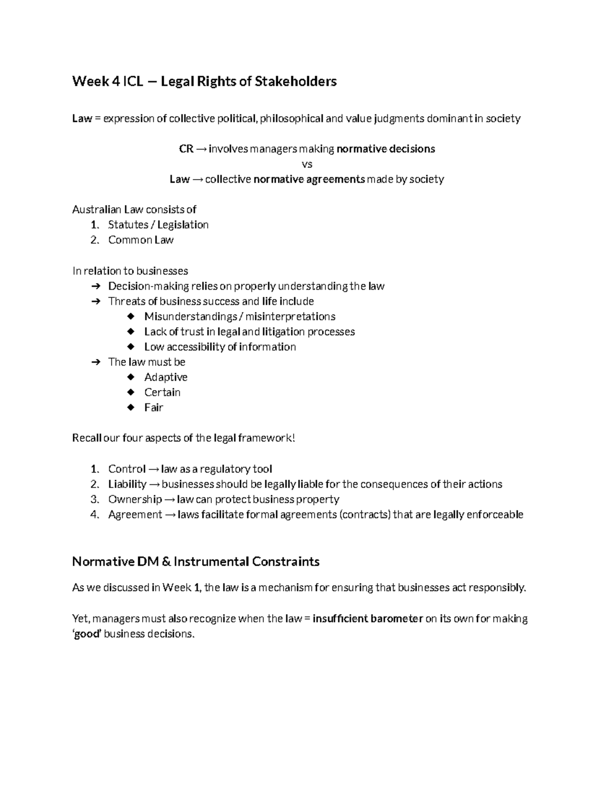 Week 4 — Legal Rights of Stakeholders in Business Law - Studocu
