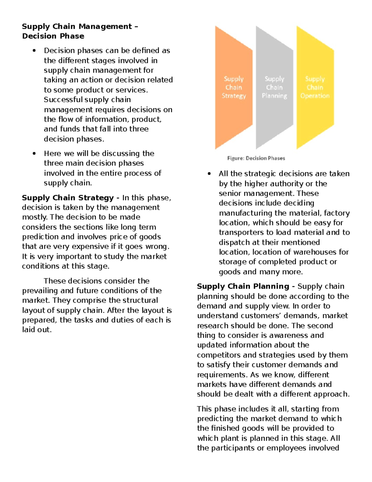 Supply Chain Management (SCM) - Key Decision Phases and Measures - Studocu