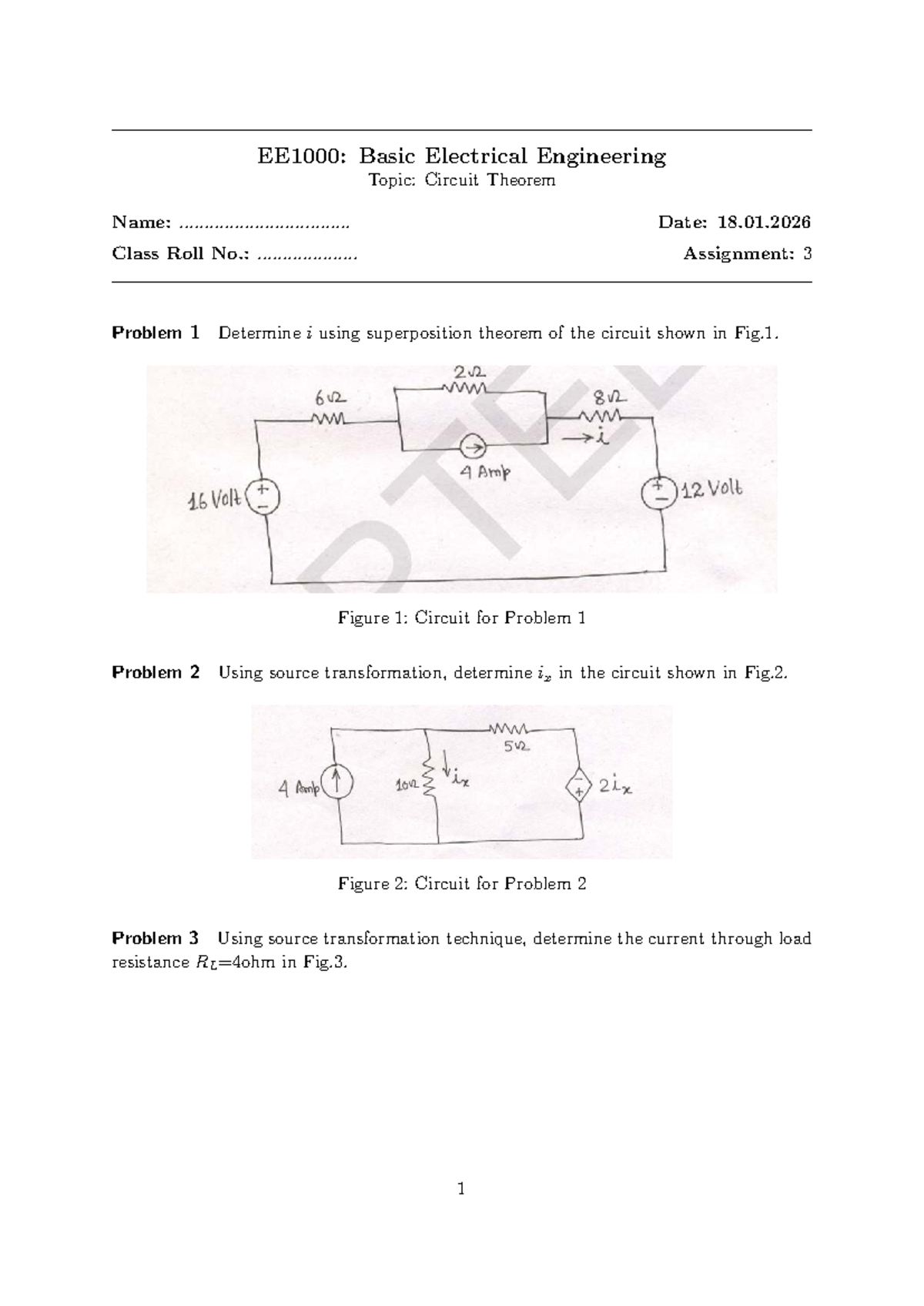 Assignment III BEE: Circuit Theorems and Problem Solving - Studocu