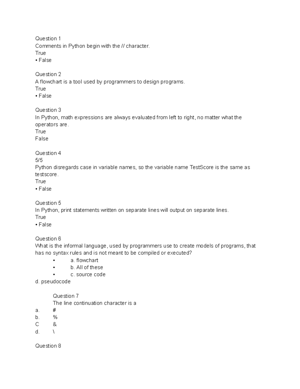 Insy Prac Quizzes - Python Programming Concepts Review - Studocu