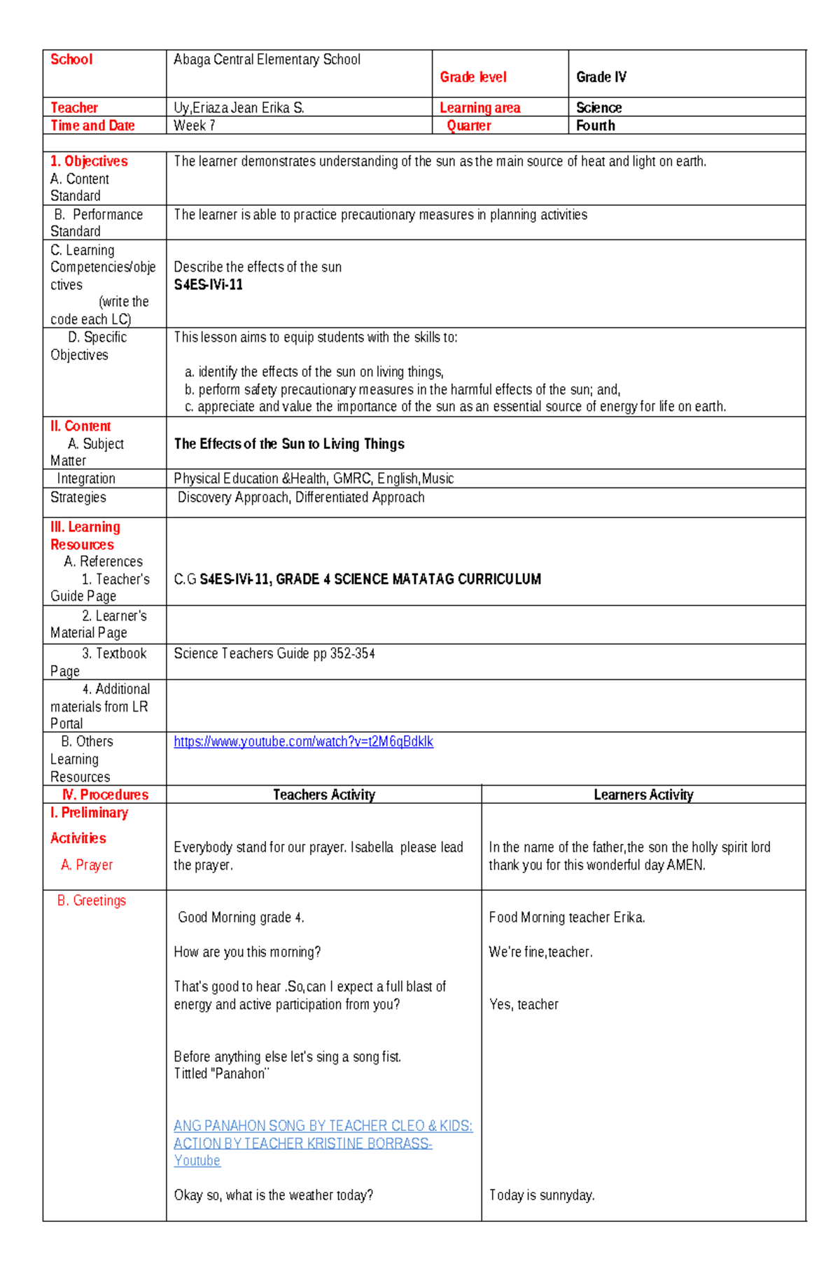 Final Science LP Revised - School Abaga Central Elementary School Grade ...