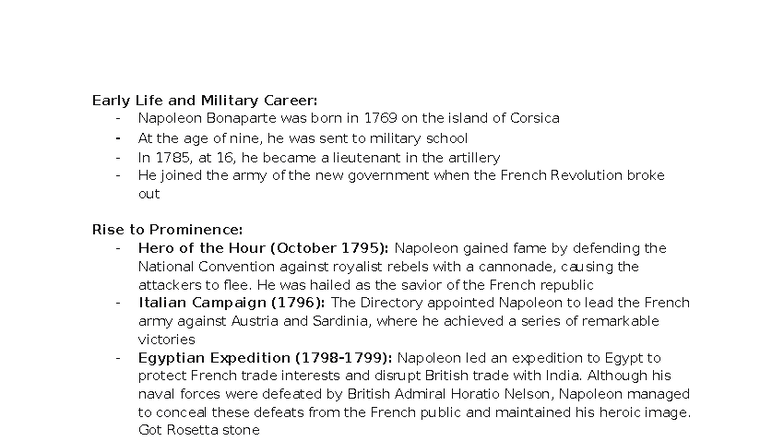 Napoleon Bonaparte: Rise, Reforms, and Final Defeat (HIST 101) - Studocu