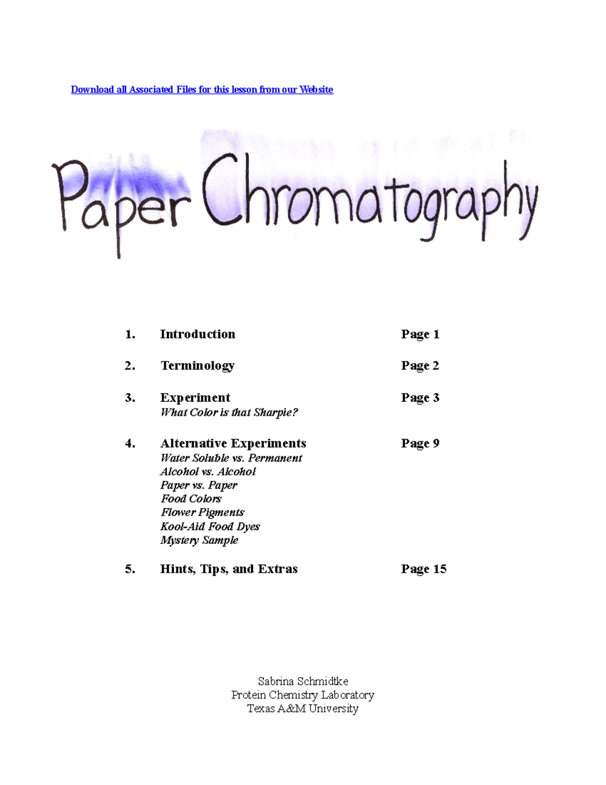 Paper Chromatography Lab Handout for CHEM 101: Experiments & Tips - Studocu