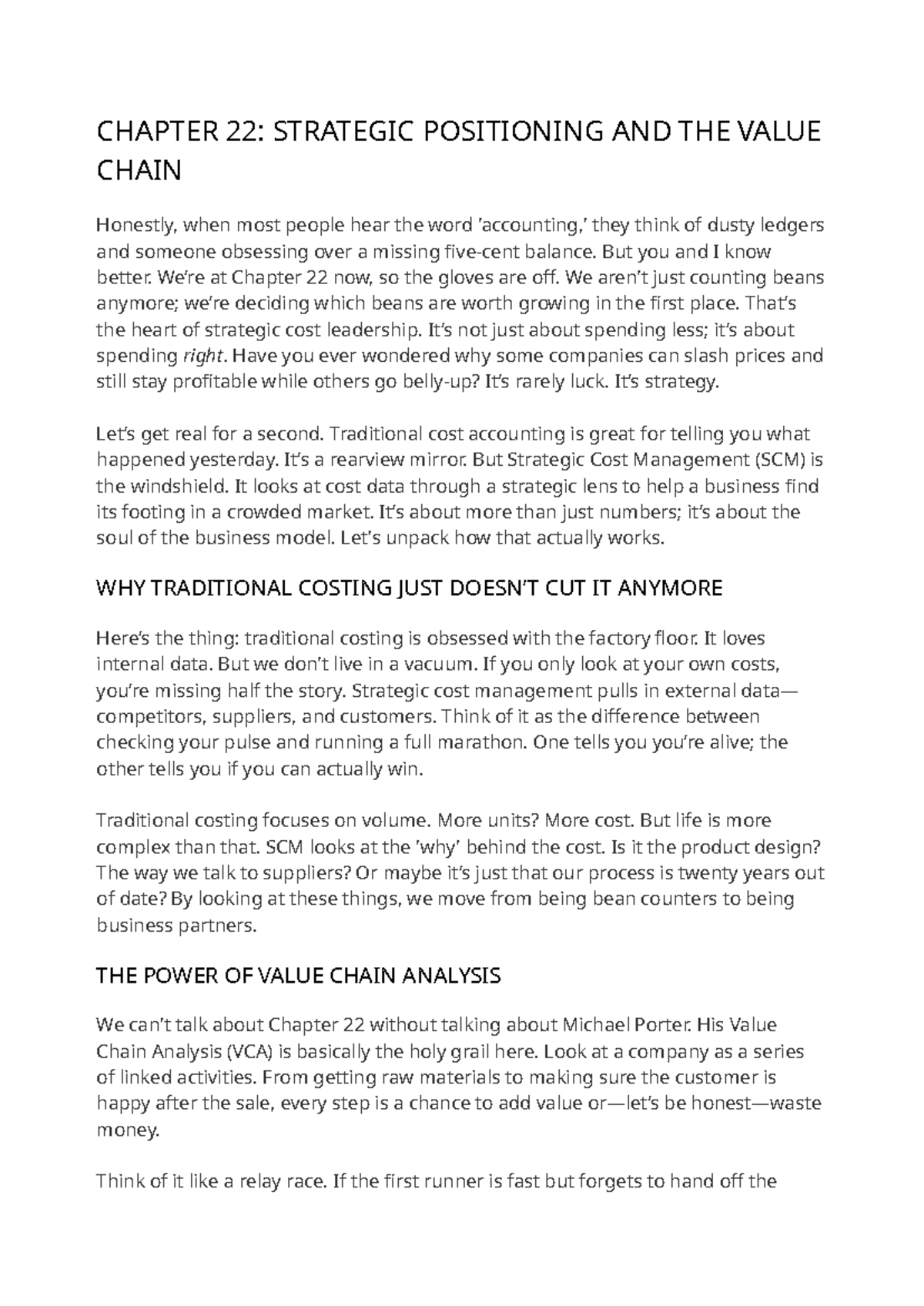 CHAPTER 22: STRATEGIC POSITIONING & VALUE CHAIN - ACT311 - Studocu