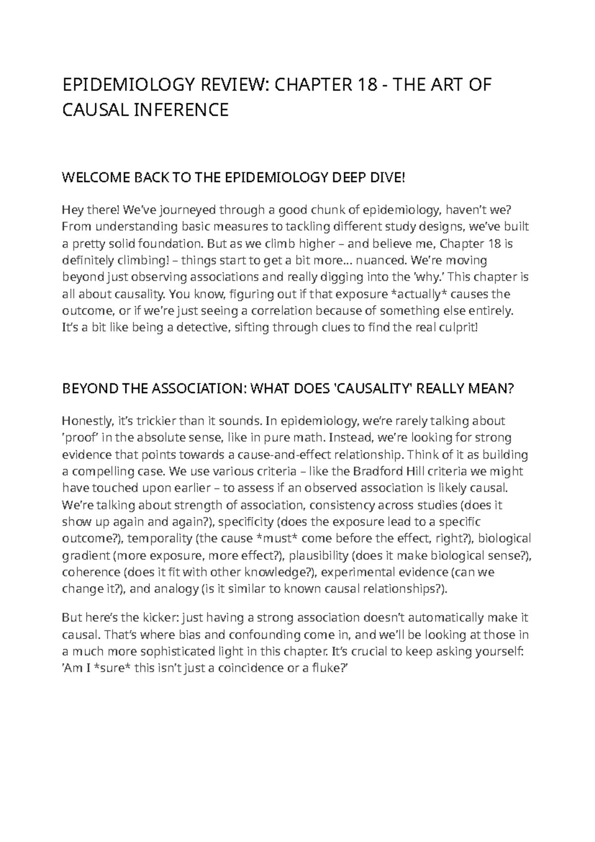 Epidemiology 101: Chapter 18 Causal Inference Review - Studocu