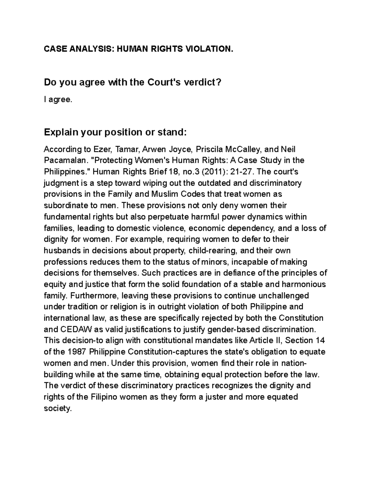 CASE Analysis, Human Rights Violation - CASE ANALYSIS: HUMAN RIGHTS ...