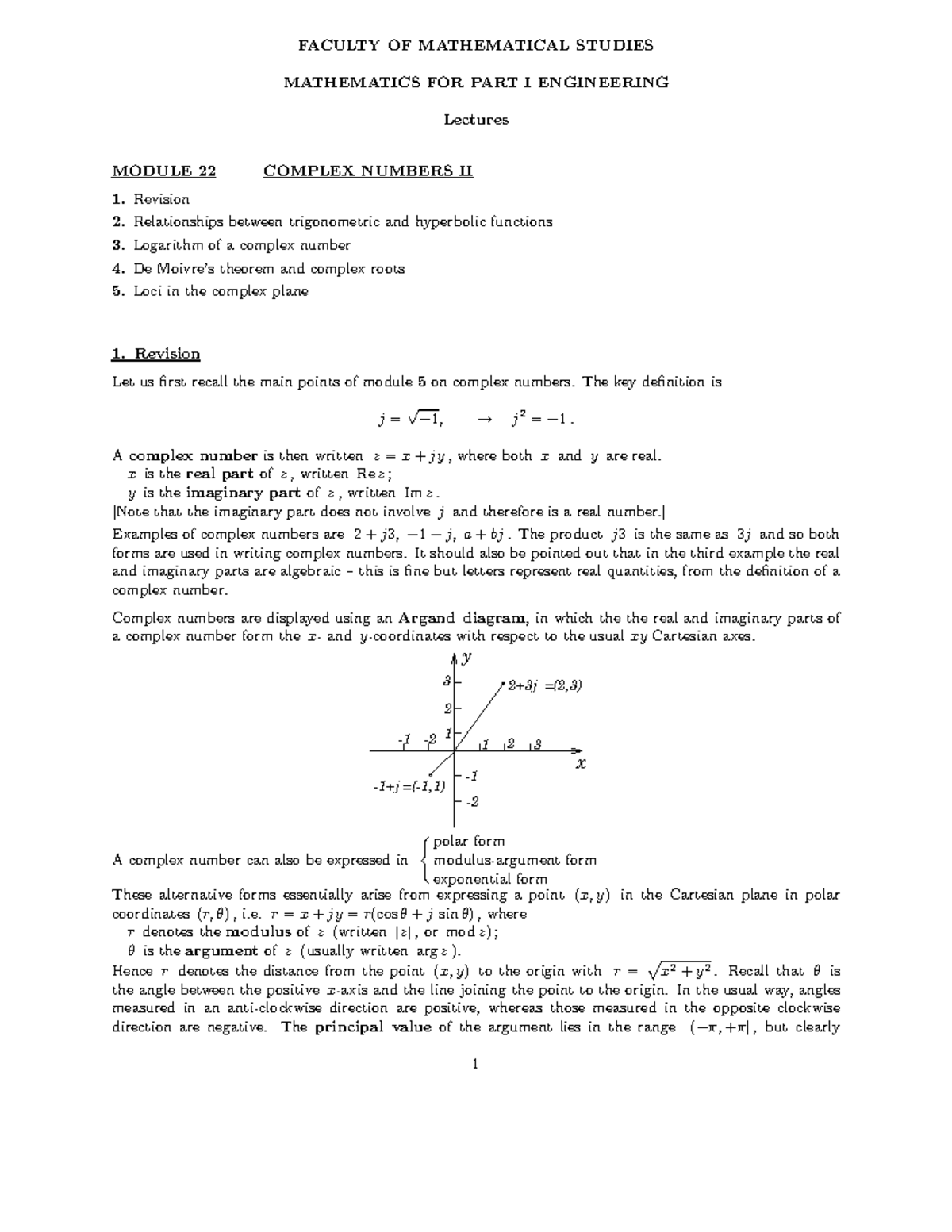 Lecture Notes (MATH101): Complex Numbers - Lecture 2 Overview - Studocu