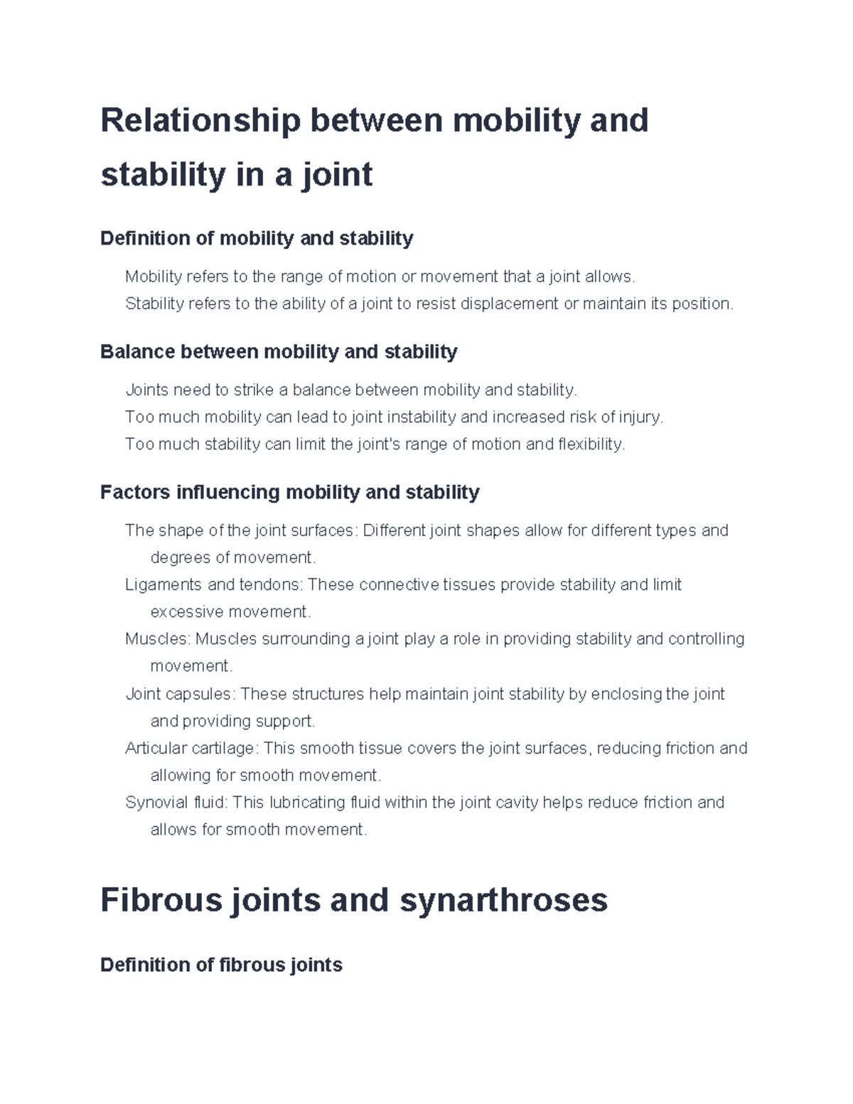 1 - NOTES - Relationship between mobility and stability in a joint ...