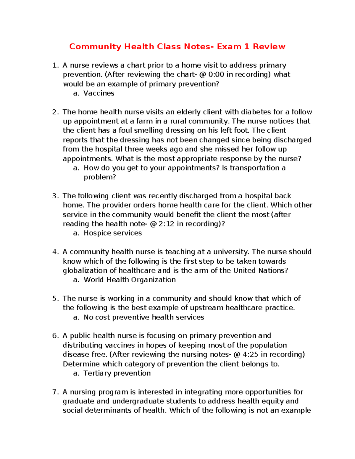 Community Health Class Notes - CH Exam 1 Study Guide - Studocu