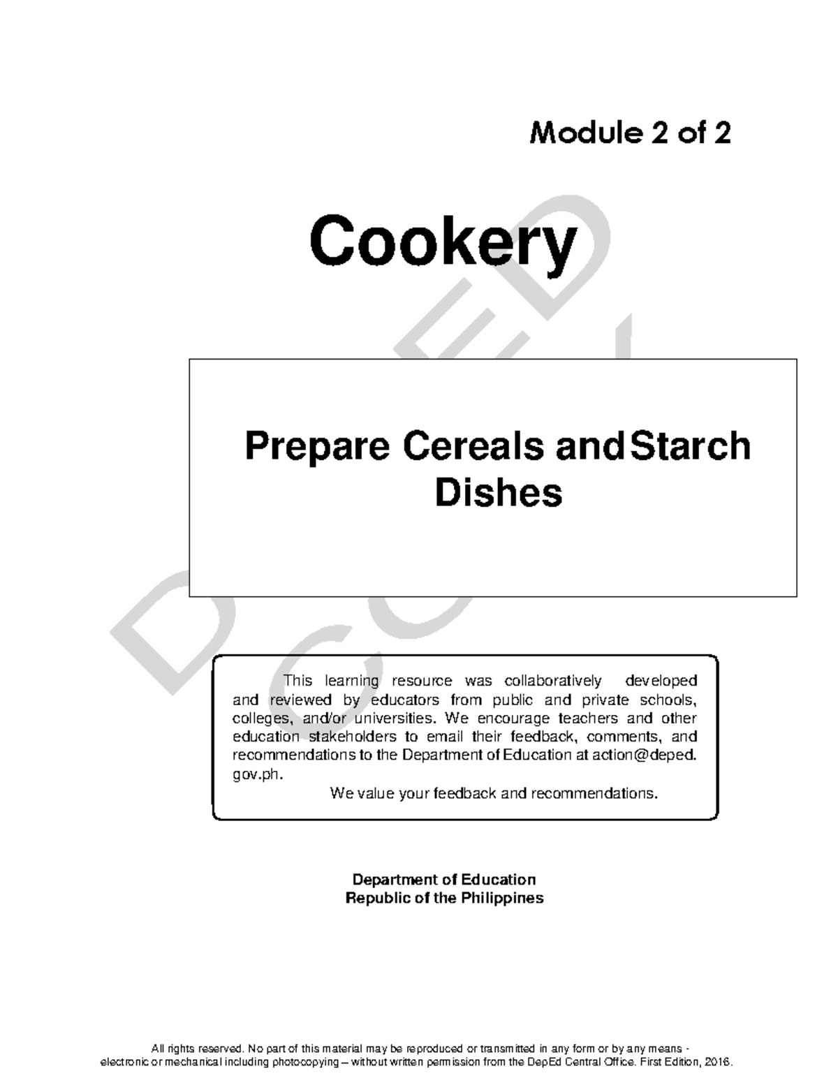 Cookery Module 2: Preparing Cereals and Starch Dishes - Studocu