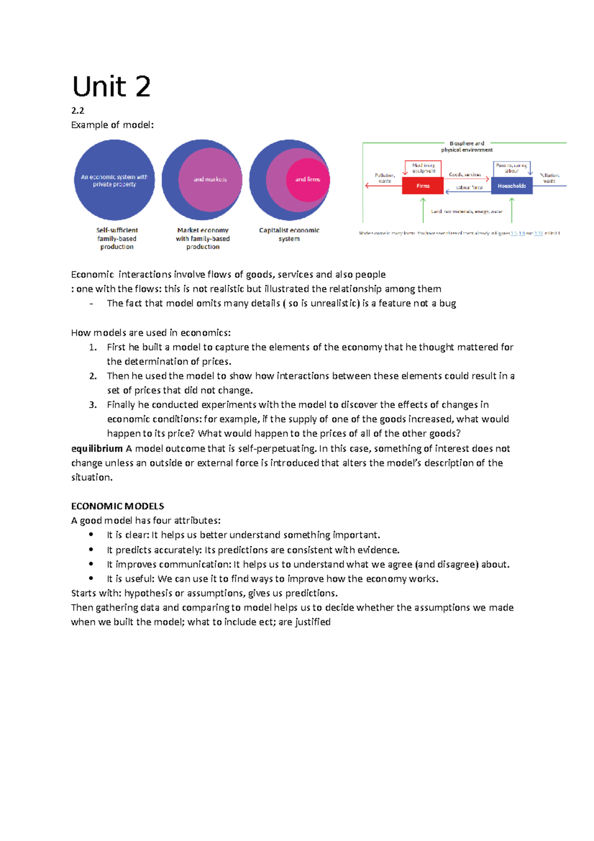 Unit 2 Summary: Understanding Economic Models and Interactions ...
