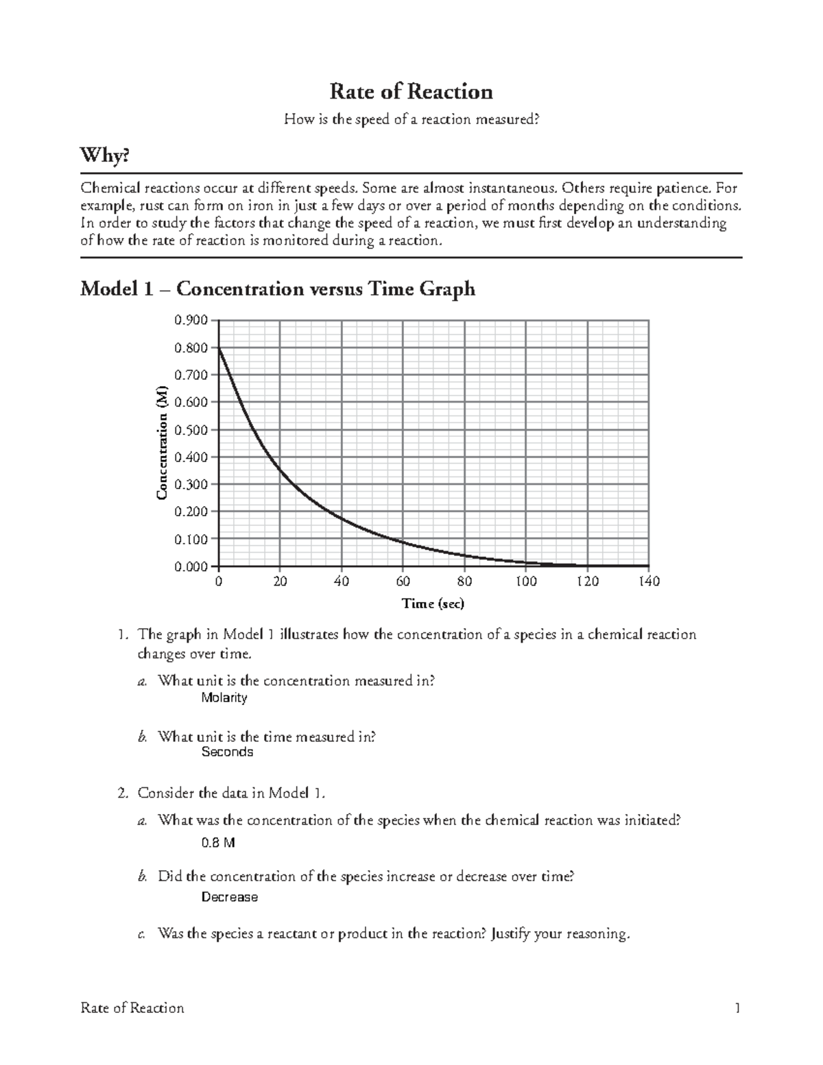 Rate of Reaction 1: Understanding Reaction Speed and Measurement - Studocu