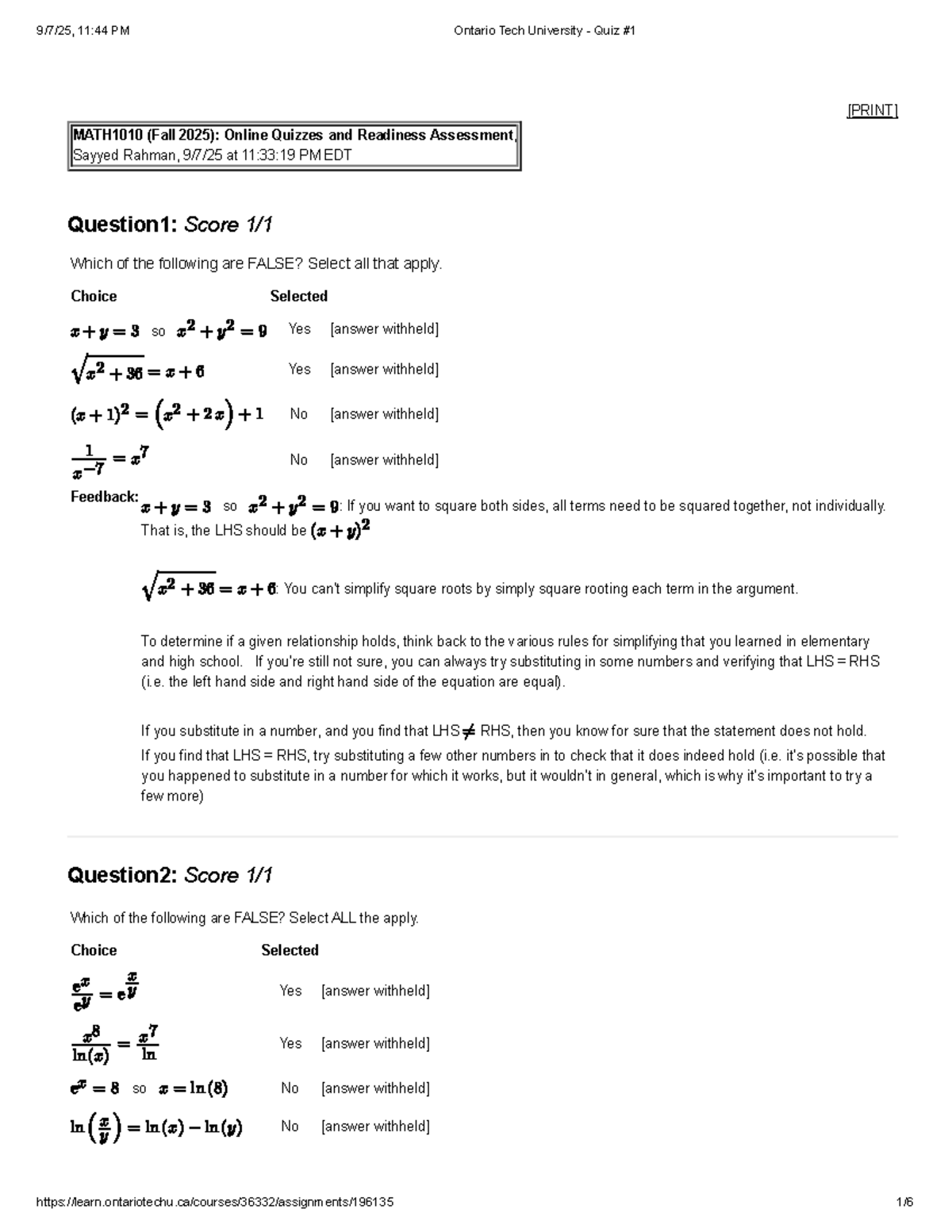 MATH1010 Fall 2025 Quiz: Online Quizzes & Readiness Assessment - Studocu